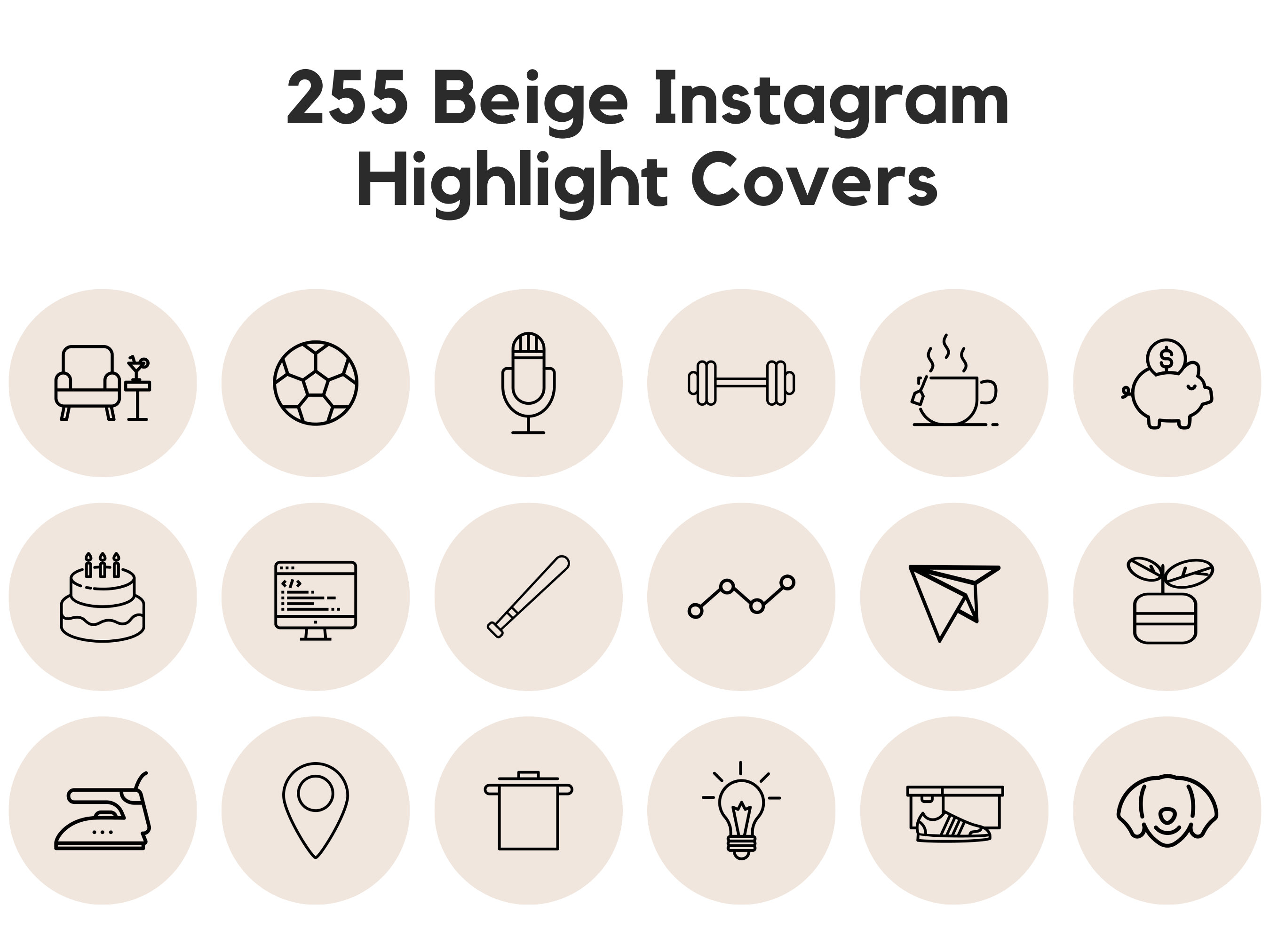 255 Beige Instagram Highlight Covers Line Icons Black Outline Neutral ...