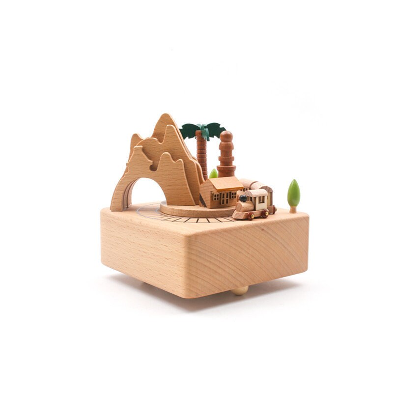 DIY Coconut Country Movable Train Wooden Music Box, Spin Ballerina Girl ...