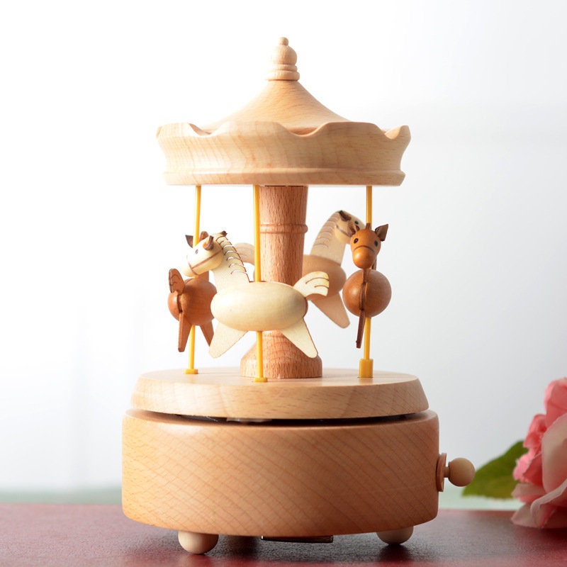 Personalized Lifting Carousel Wooden Music Box, Customized Music Box ...