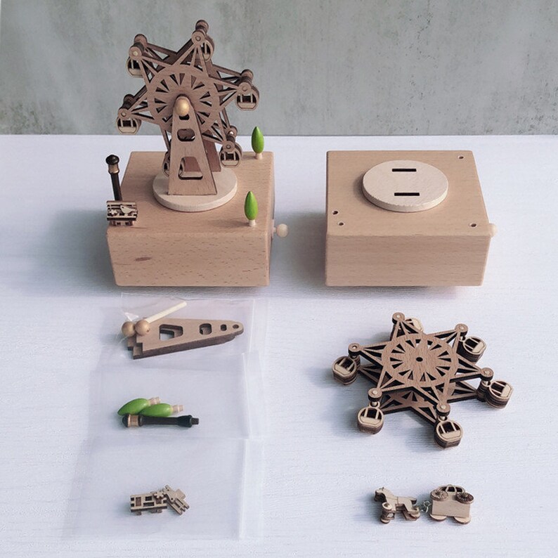 DIY Wooden Music Box Creative Vintage Rotating Octave Box DIY Christmas ...