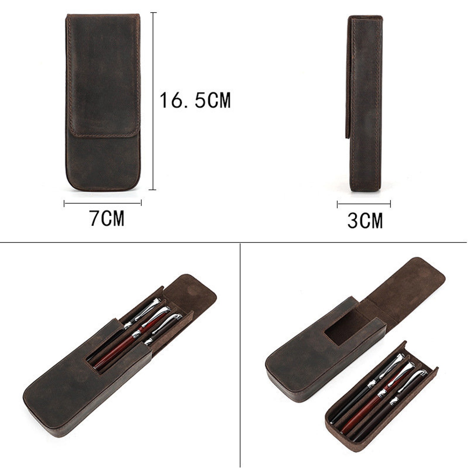Personalized Engraving Vintage Leather Pen Pouch Magnetic Drawer Pen ...