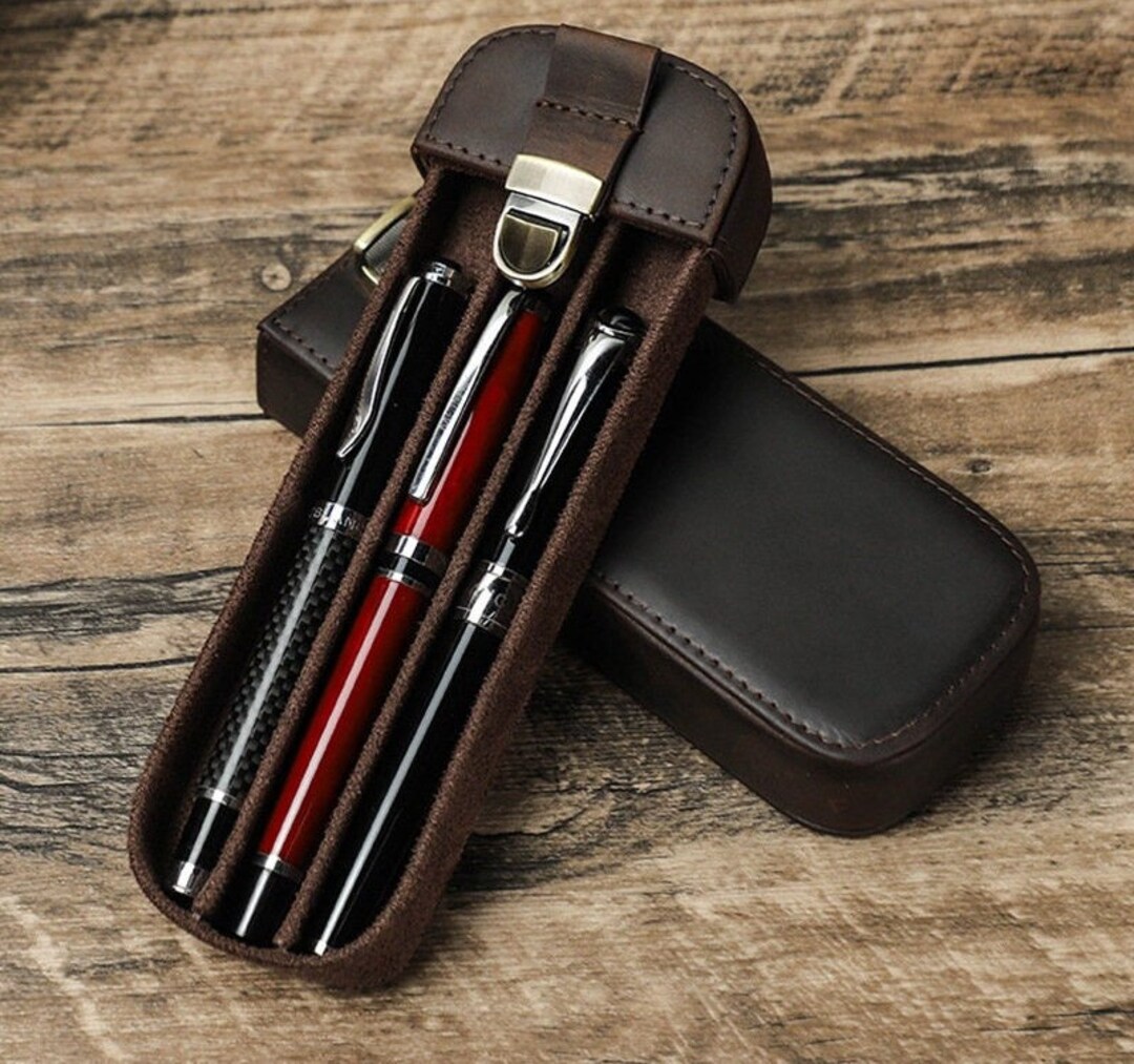 Personalized Engraving Vintage Leather Pen Pouch Magnetic Drawer Pen ...