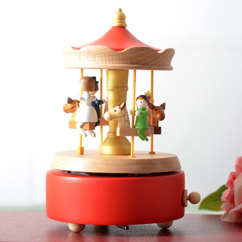 Personalized Lifting Carousel Wooden Music Box, Customized Music Box ...