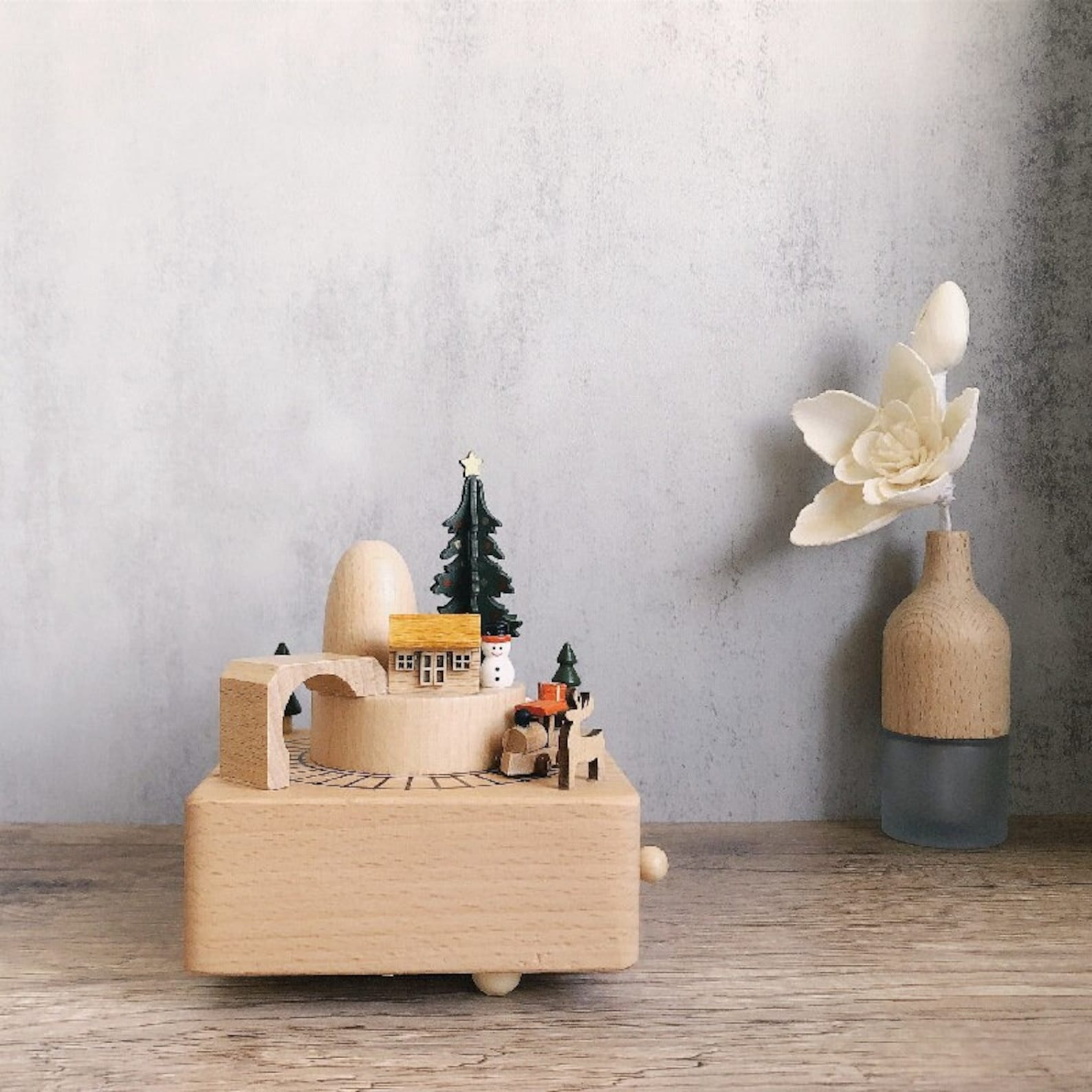 DIY Wooden Music Box Creative Vintage Rotating Octave Box DIY Christmas ...