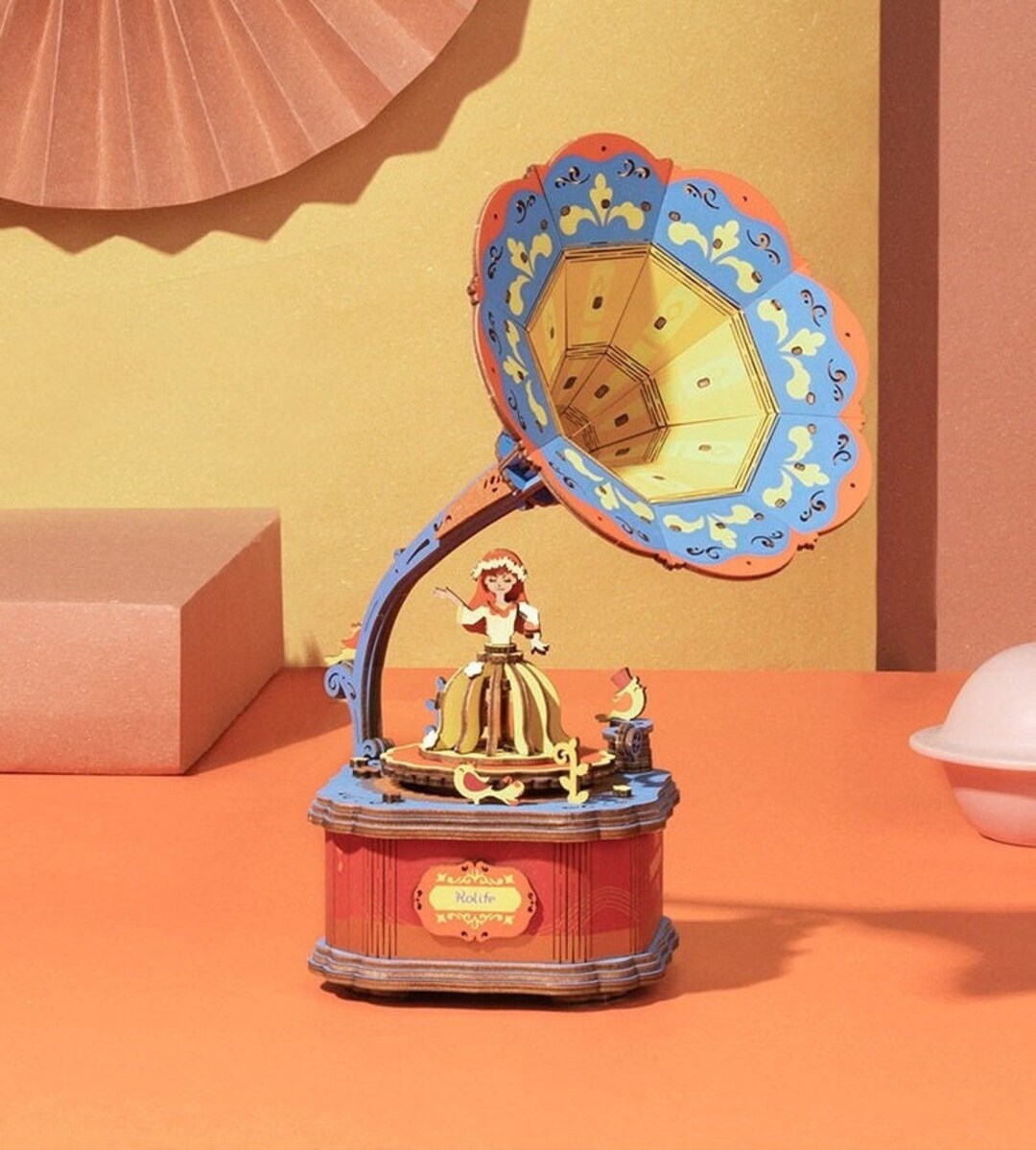Gramophone Girl Music Box DIY 3D Stereo Puzzle Wooden Music Box ...