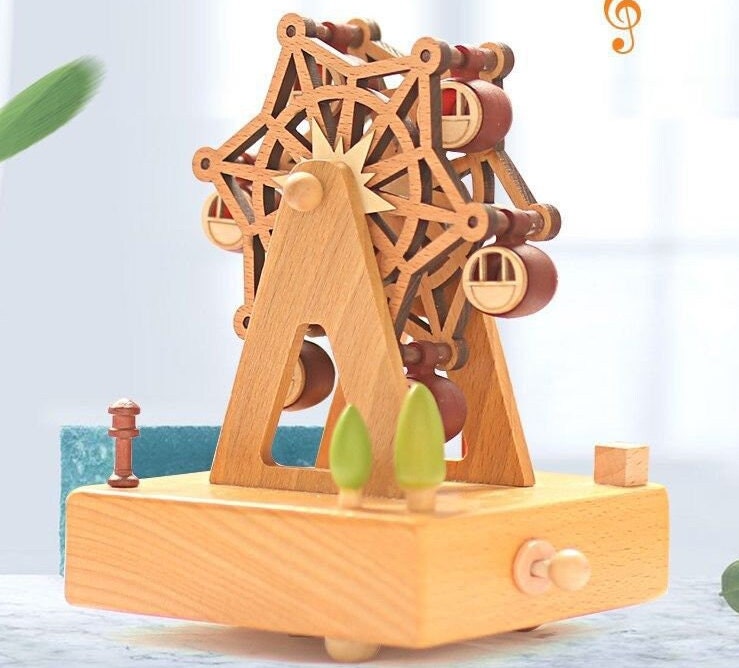 Personalized Spinning Ferris Wheel Wooden Music Box, Customized Music ...