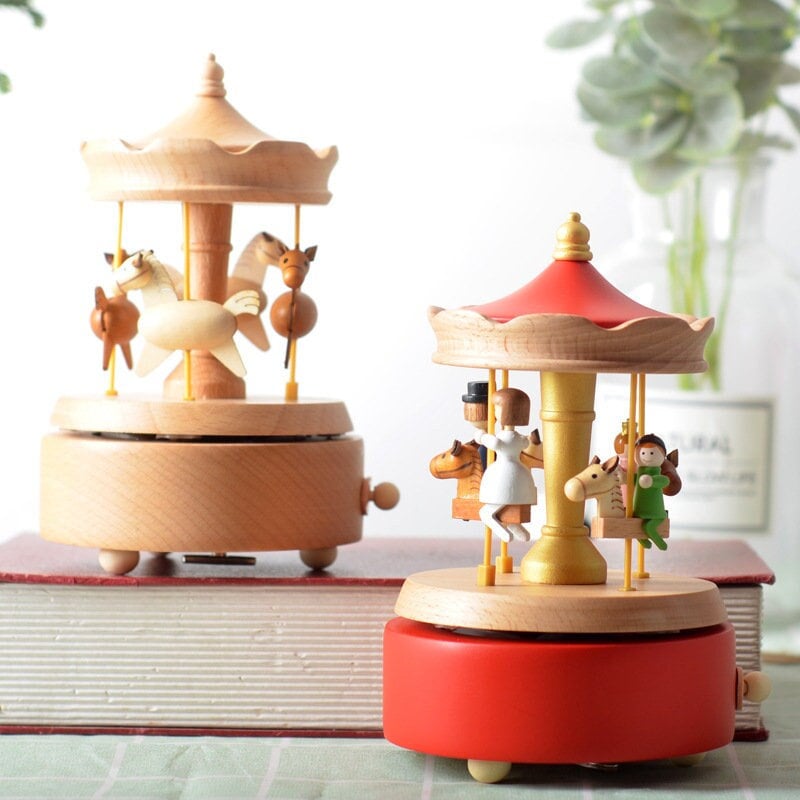 Personalized Lifting Carousel Wooden Music Box, Customized Music Box ...
