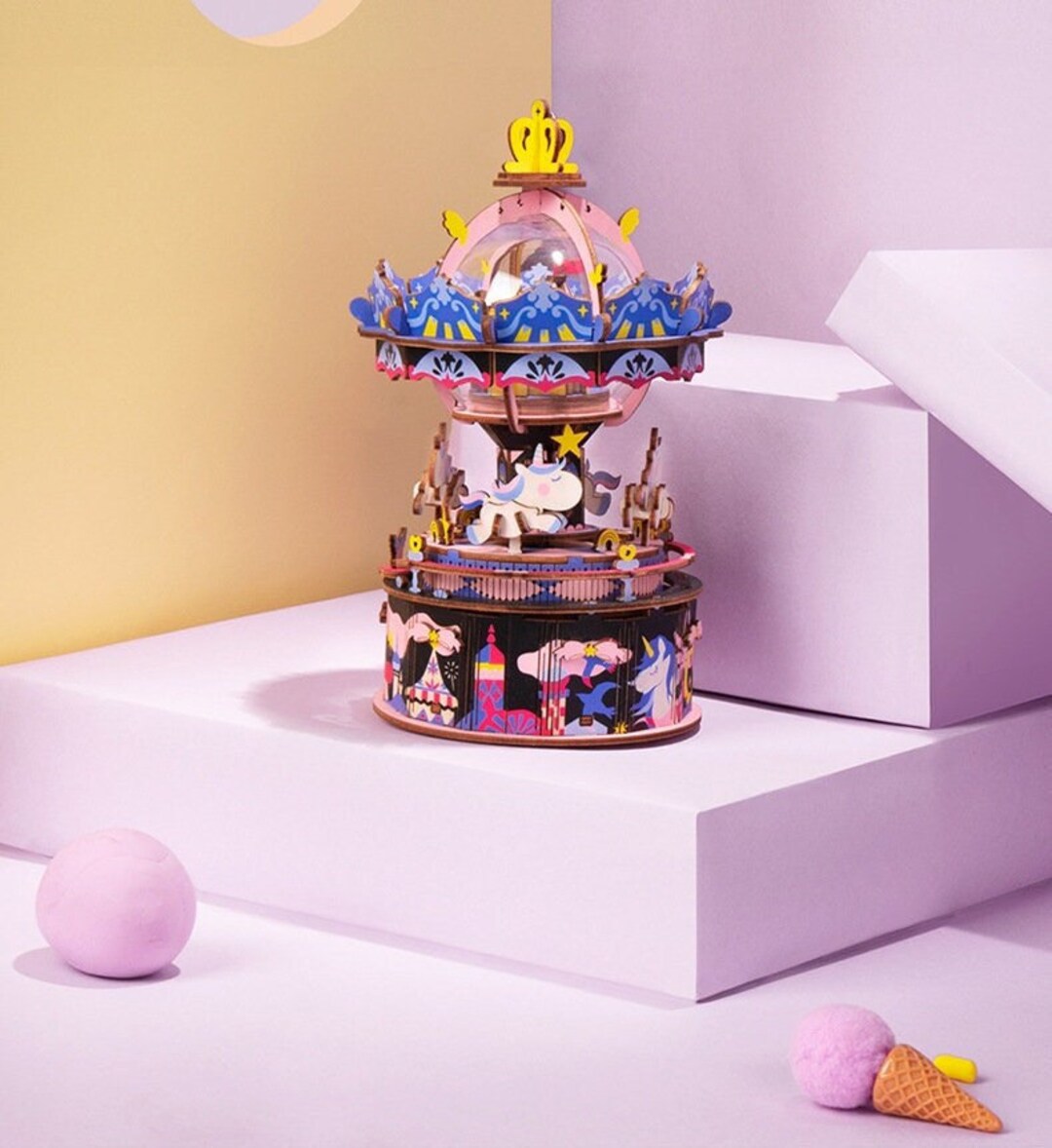 DIY 3D Stereo Puzzle Carousel Wooden Music Box Customized - Etsy