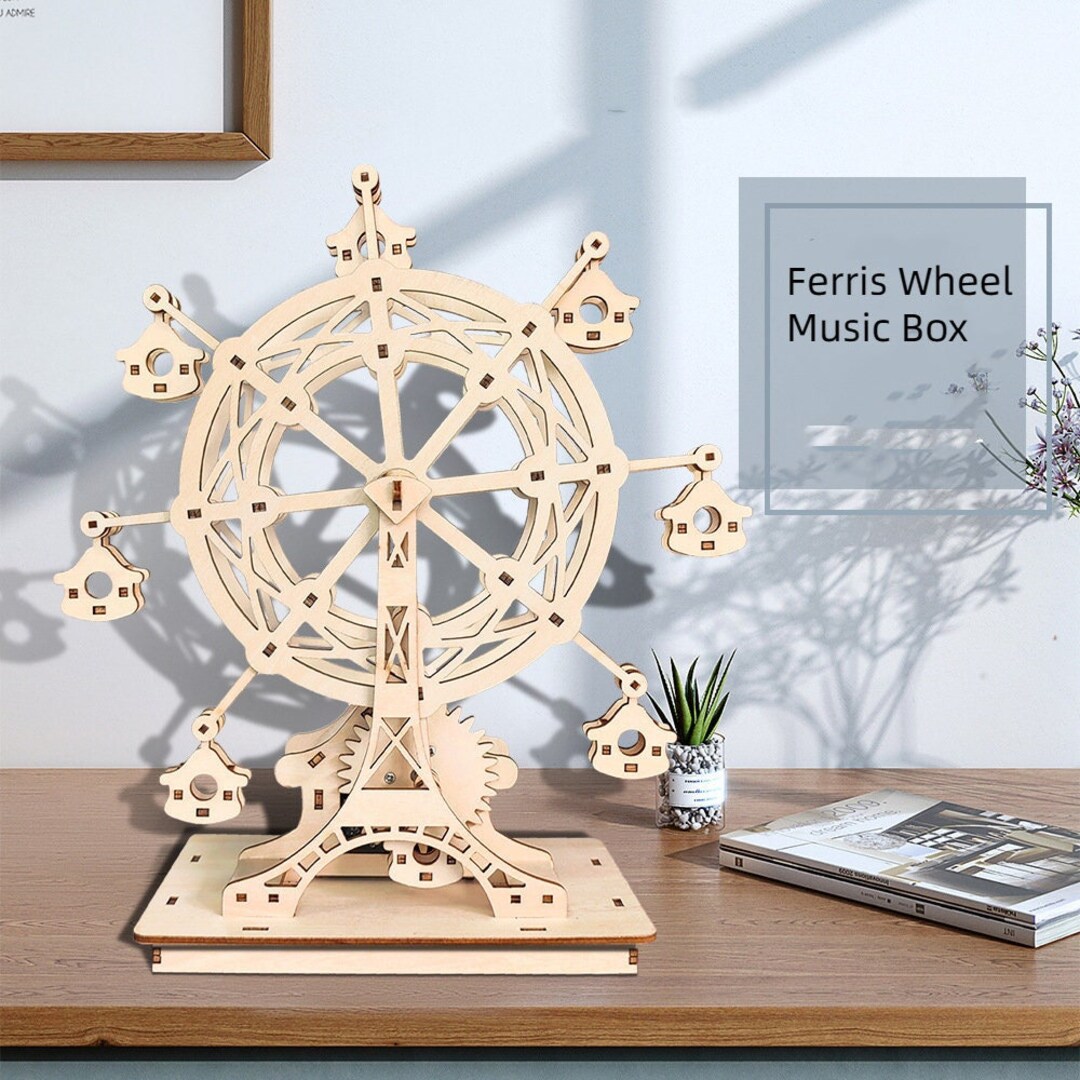 DIY Spinning Ferris Wheel Music Box 3D Stereo Puzzle Wooden Music Box ...