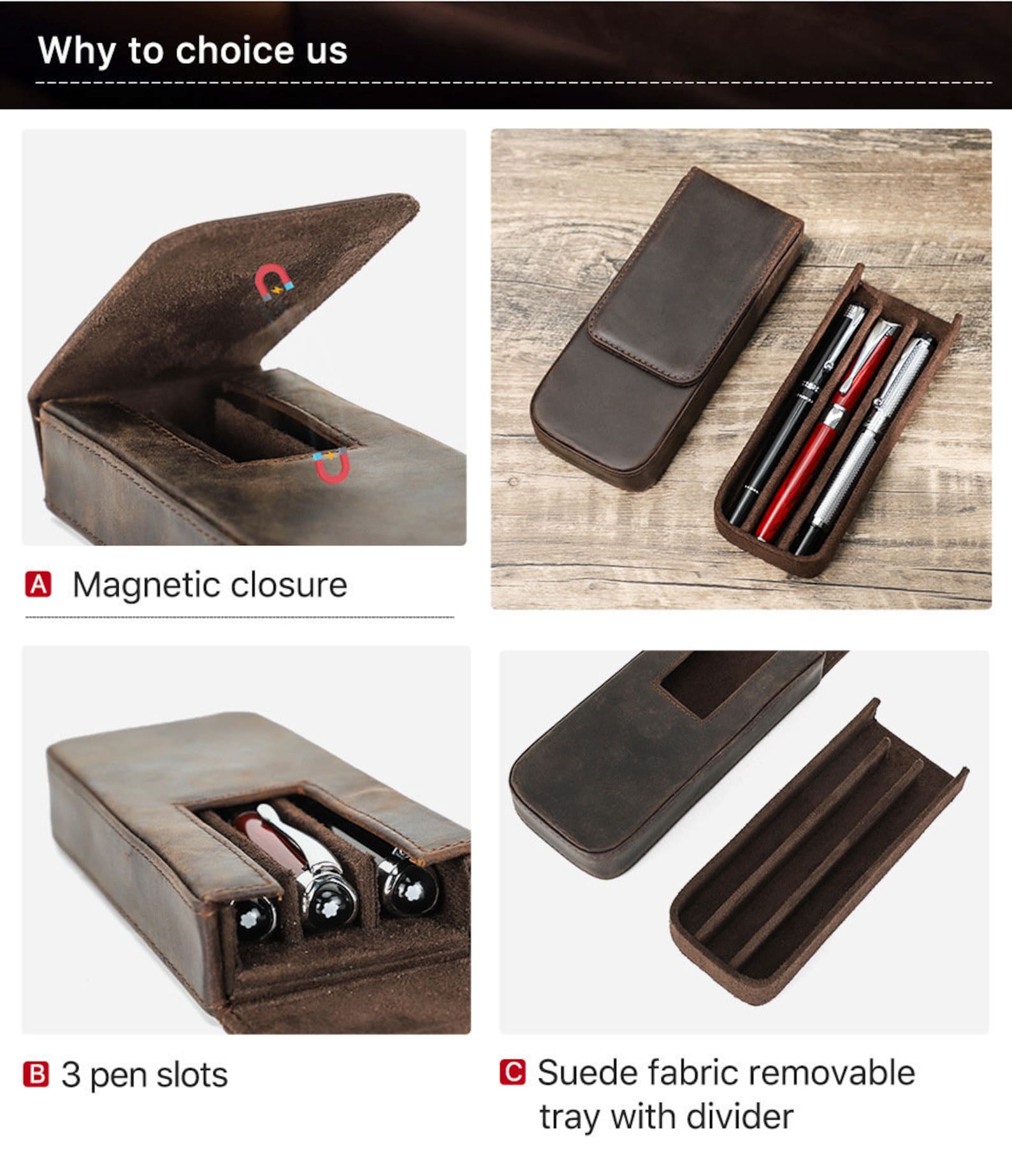 Personalized Engraving Vintage Leather Pen Pouch Magnetic Drawer Pen ...