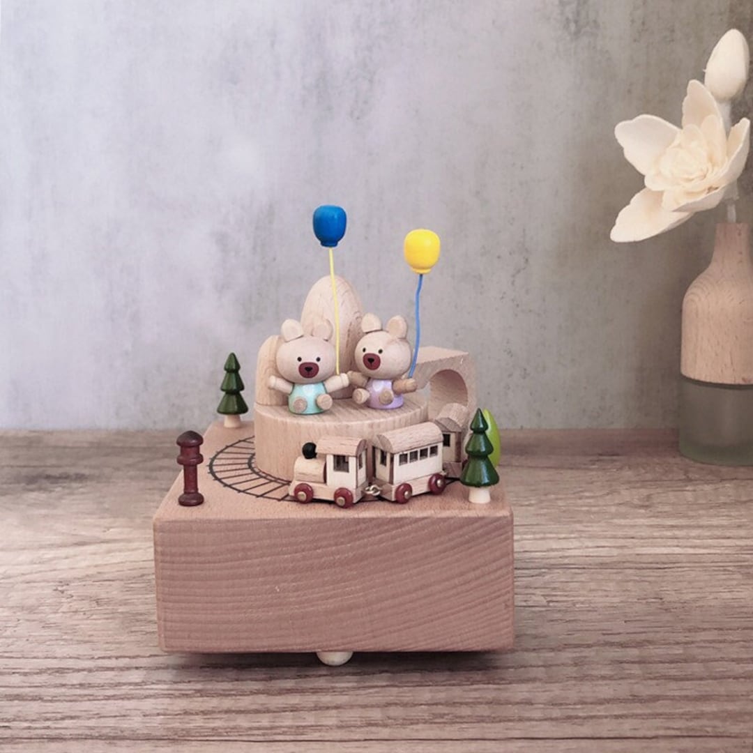DIY the Bear Train Wooden Music Box, Spin Ballerina Girl, Customized ...