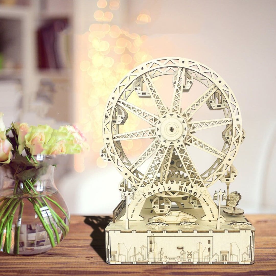 DIY Spinning Ferris Wheel Music Box 3D Stereo Puzzle Wooden Music Box ...