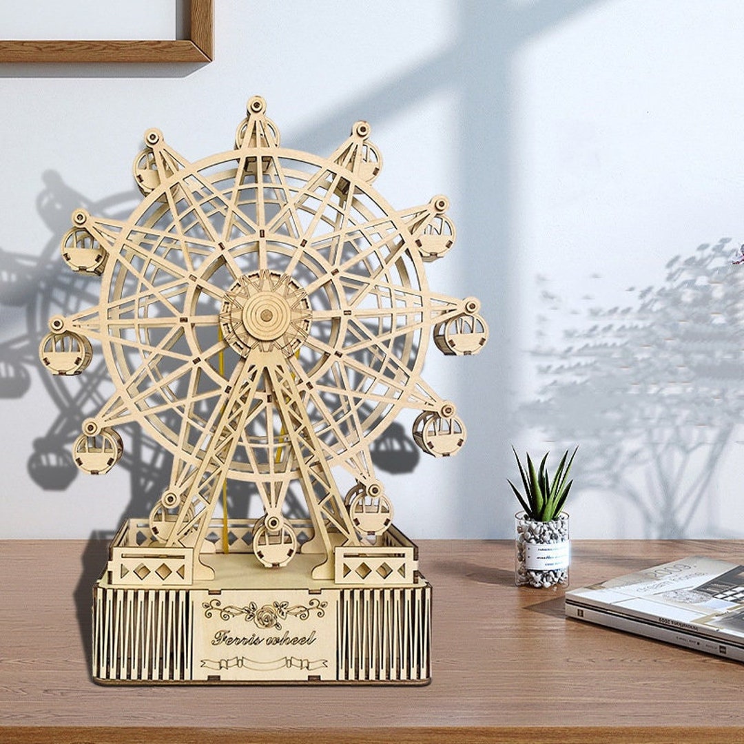 DIY Spinning Ferris Wheel Music Box 3D Stereo Puzzle Wooden Music Box ...