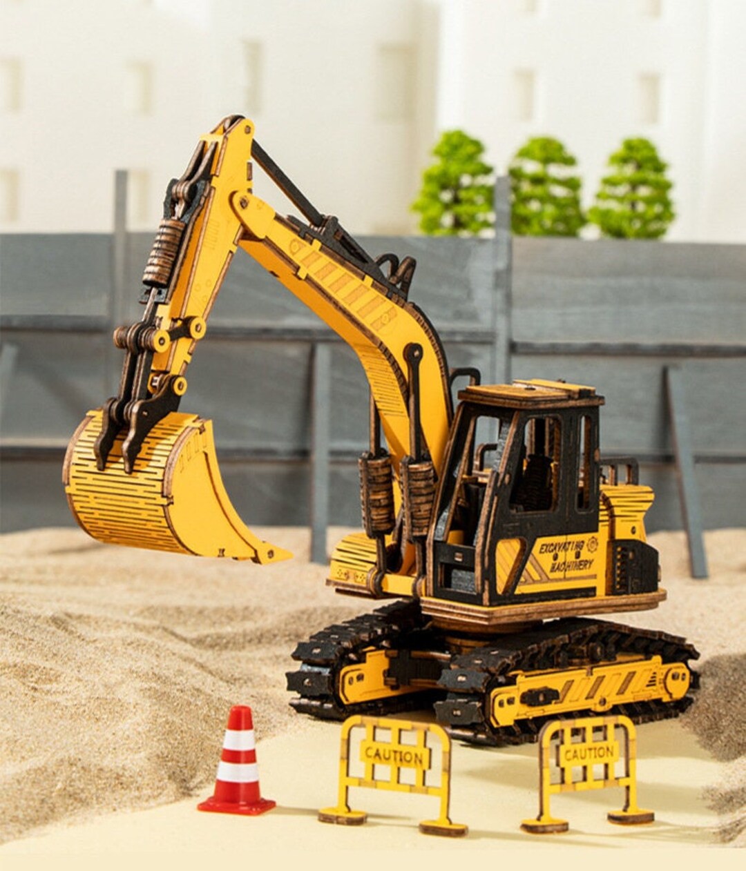 3D DIY Excavator Model Wooden Puzzle, Interactive Construction Toy for ...