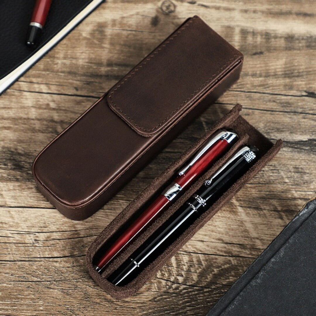 Personalized Engraving Vintage Leather Pen Pouch Magnetic Drawer Pen ...