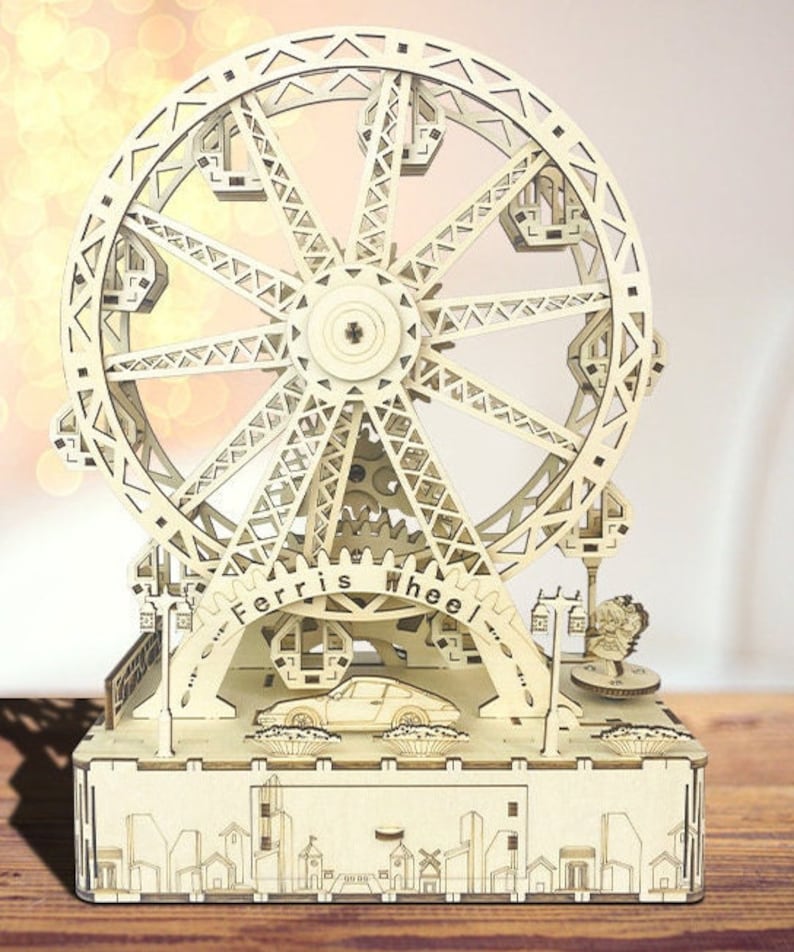 DIY Spinning Ferris Wheel Music Box 3D Stereo Puzzle Wooden Music Box ...