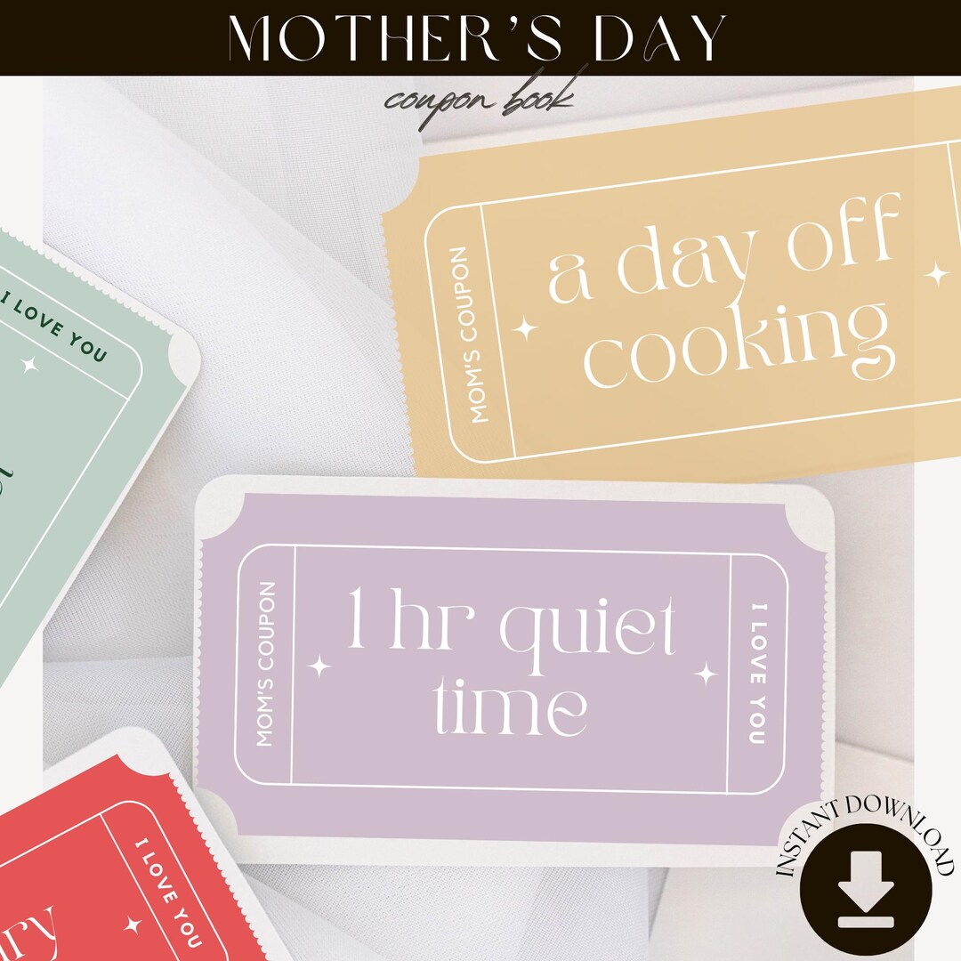 Mother’s Day Coupon Book Printable Vouchers for Mom, Colorful Pastel ...