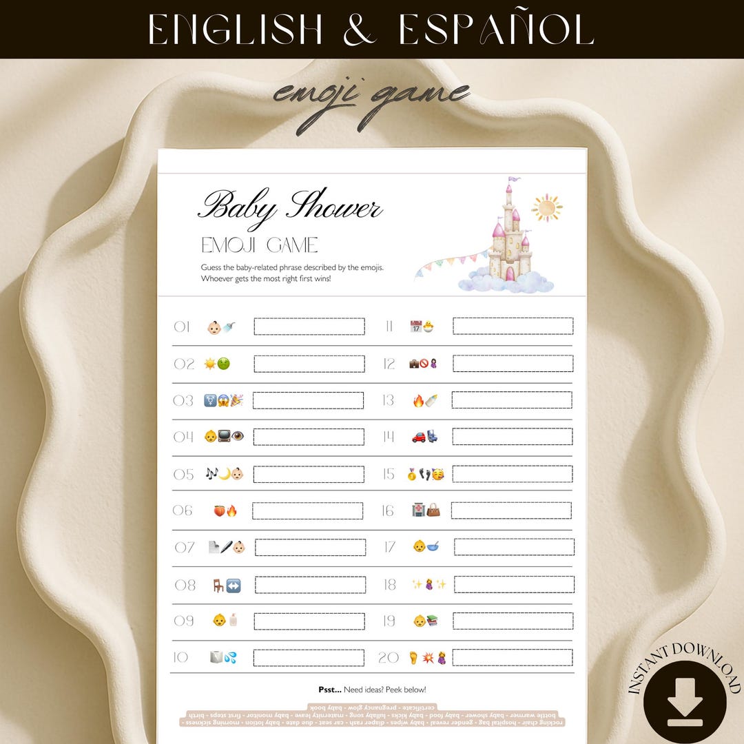 Bilingual Baby Shower Emoji Pictionary Game. Modern Hispanic Party ...