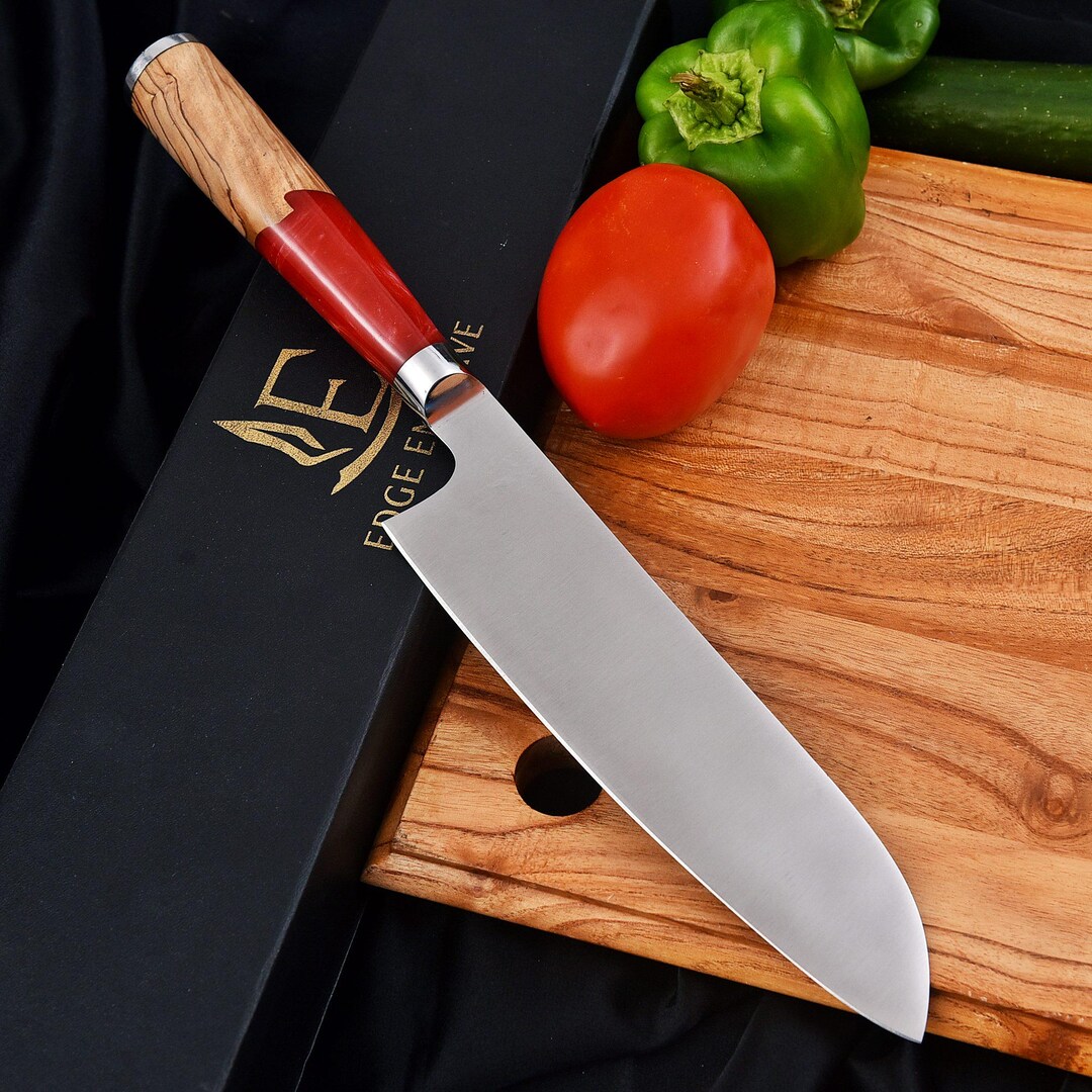 Custom Handmade Utility Knife Blade With Red Resin and Wooden Handle ...