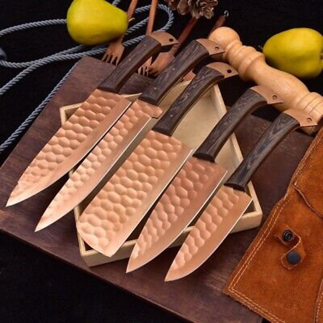 5 Hand Forged Kitchen Knife Set, Chef Set, Kitchen Knife, Steel Knife ...