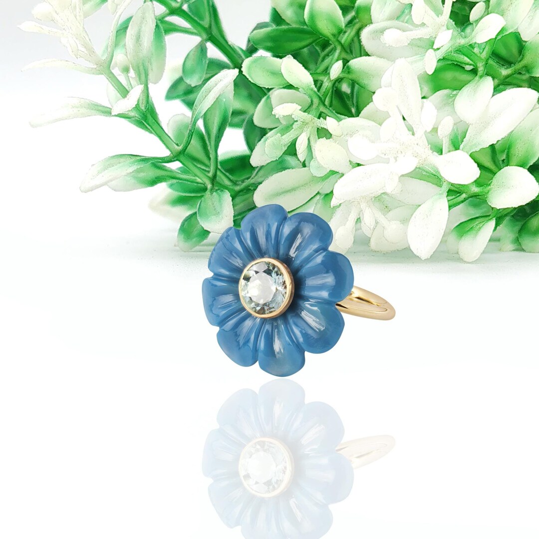 14K Solid Gold Magnolia Flower Ring, 925 Sterling Silver Magnolia ...