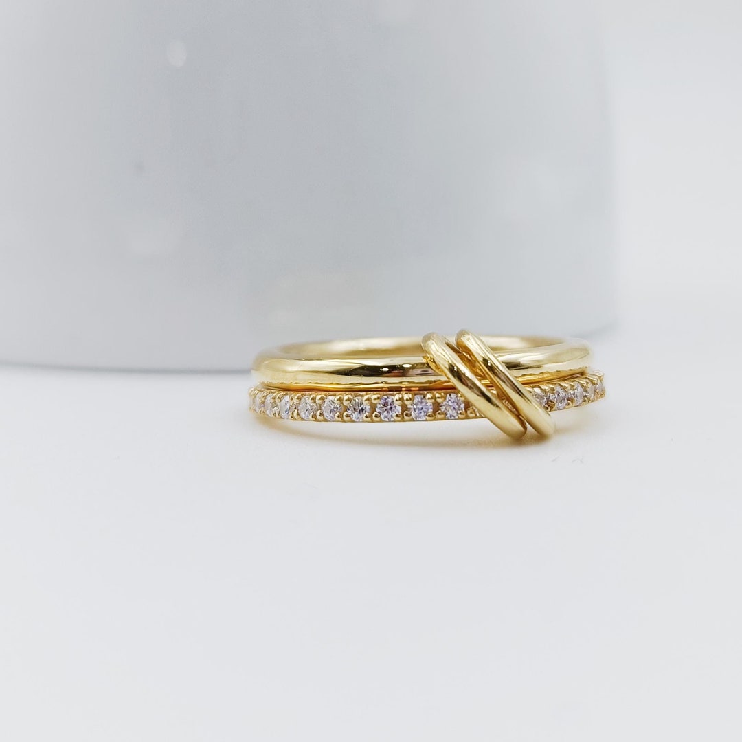14K Solid Gold Multi Link Connected Ring, Chunky Gold Ring, Gold Ring ...