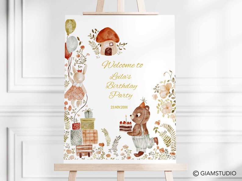Editable Forest Animals Theme Birthday Party, First Birthday, Baby ...