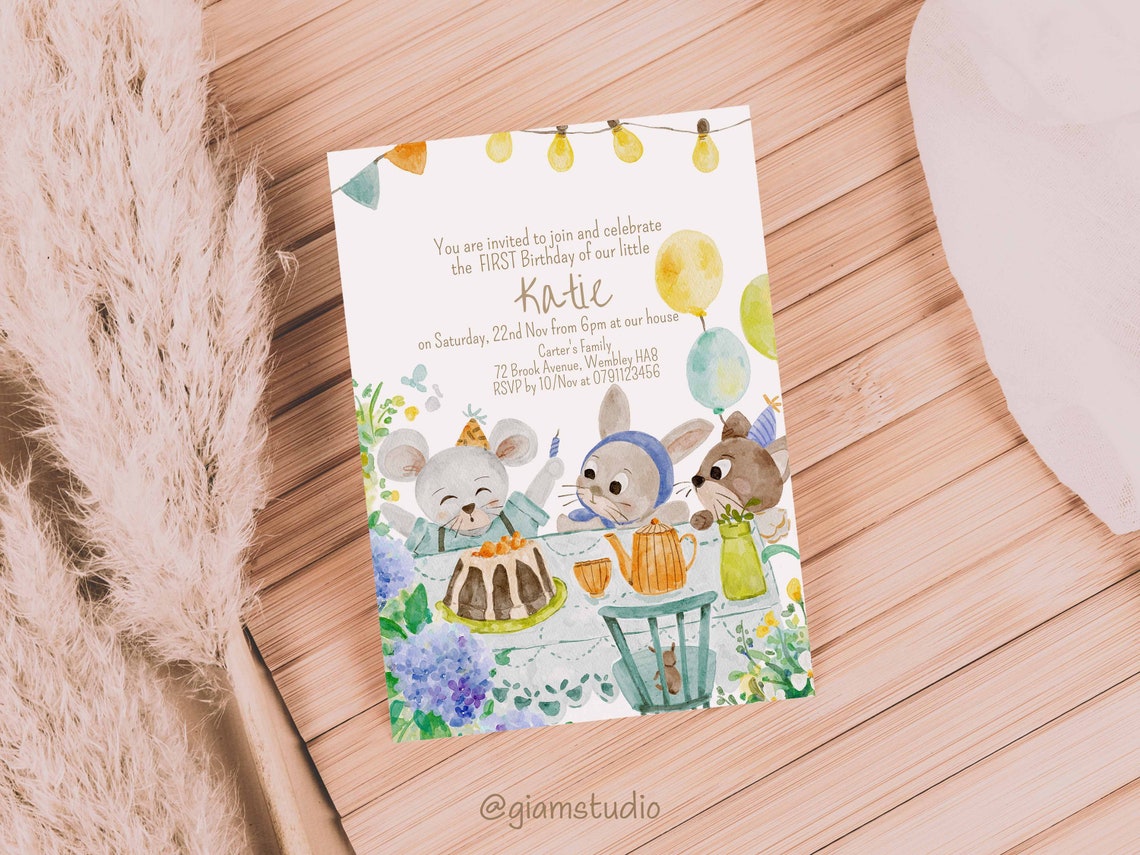 Editable Garden Baby Animals Birthday Invitation, Baby Shower ...