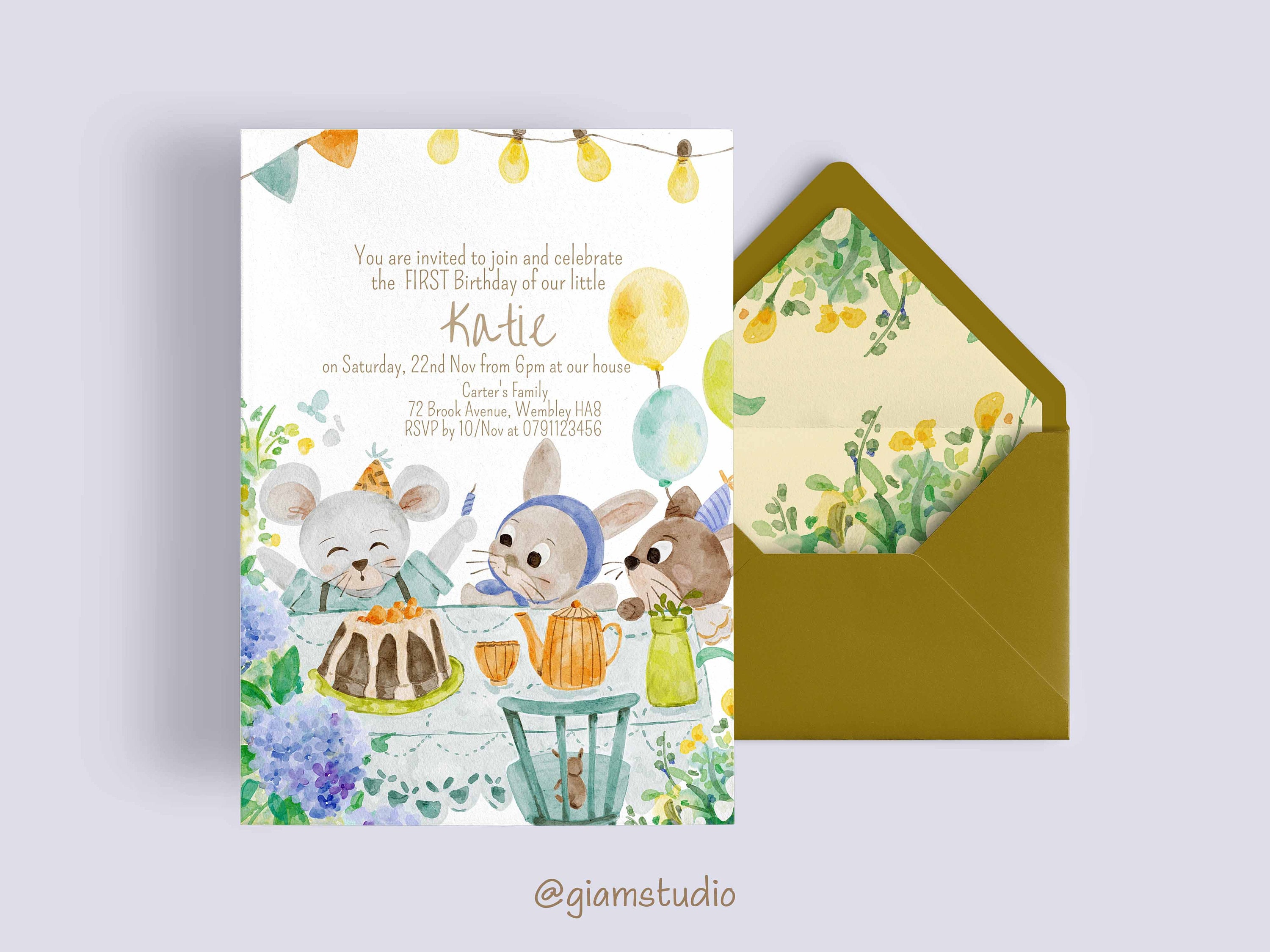 Editable Garden Baby Animals Birthday Invitation, Baby Shower ...