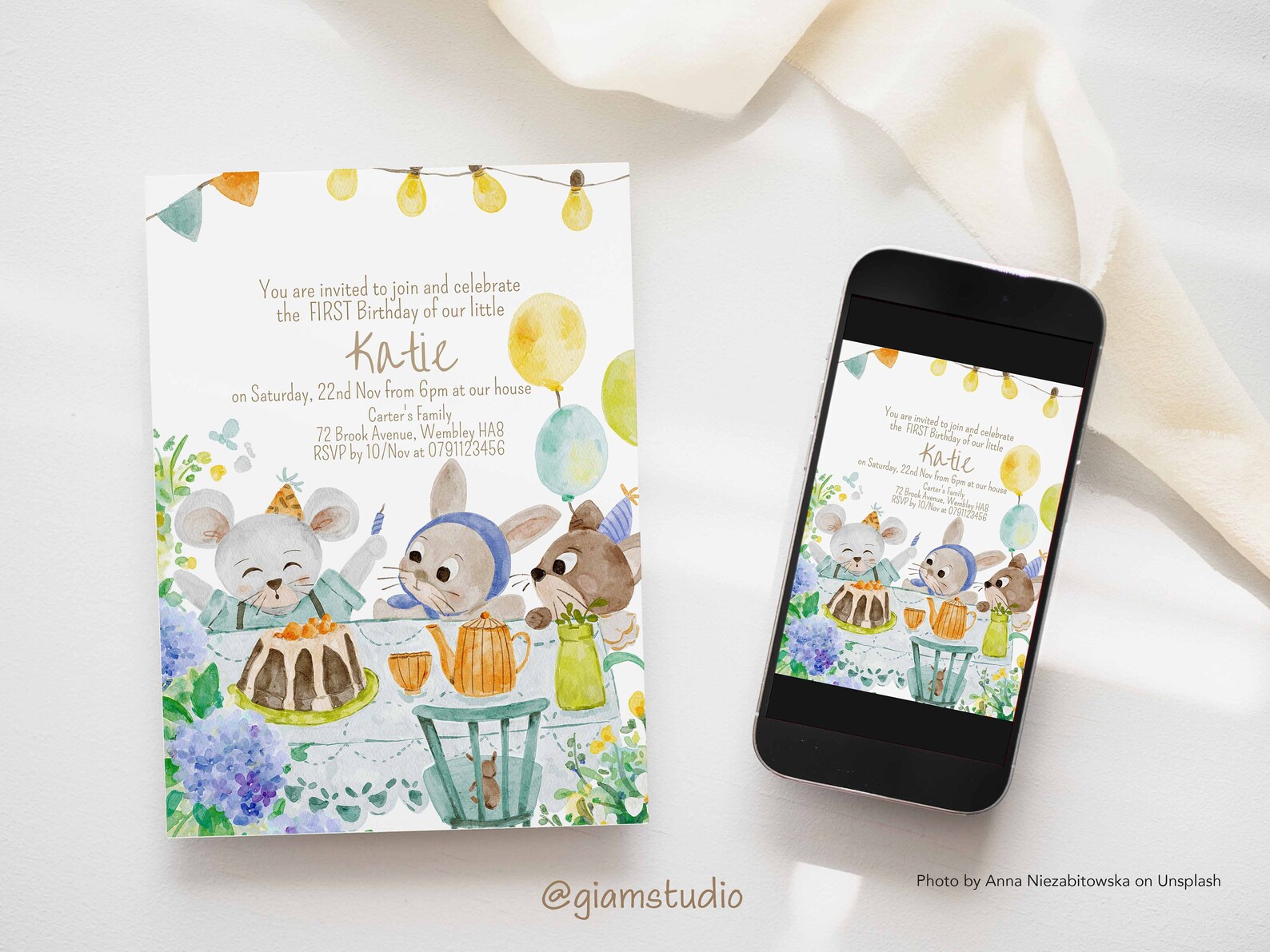 Editable Garden Baby Animals Birthday Invitation, Baby Shower ...