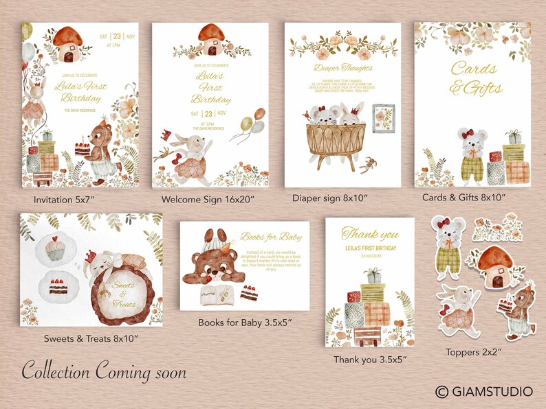 Forest Animal Theme Birthday Baby Shower Gifts & Cards Printable ...