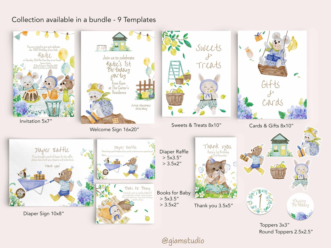 Editable Garden Baby Animals Birthday Invitation, Baby Shower ...