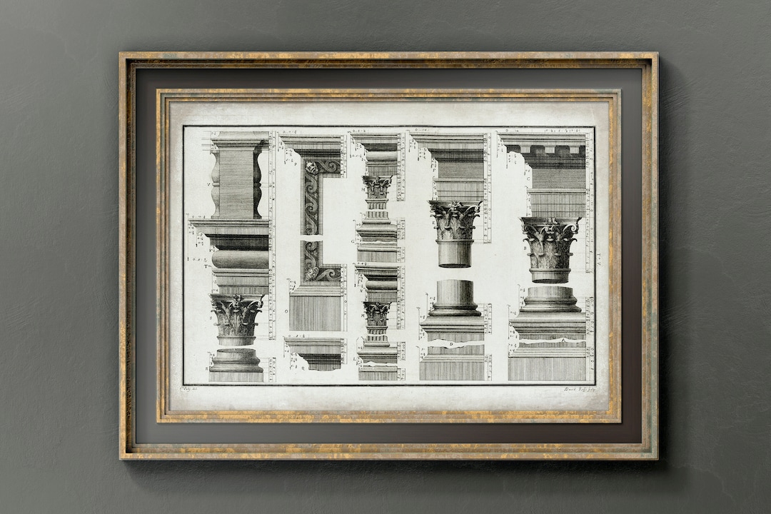 Corinthian Column Sections, Greek Architecture, Vintage Ink Drawing ...