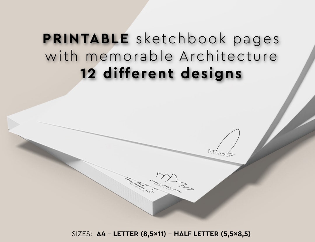 PRINTABLE SKETCHBOOK PAGES With 12 Different Memorable Buildings ...