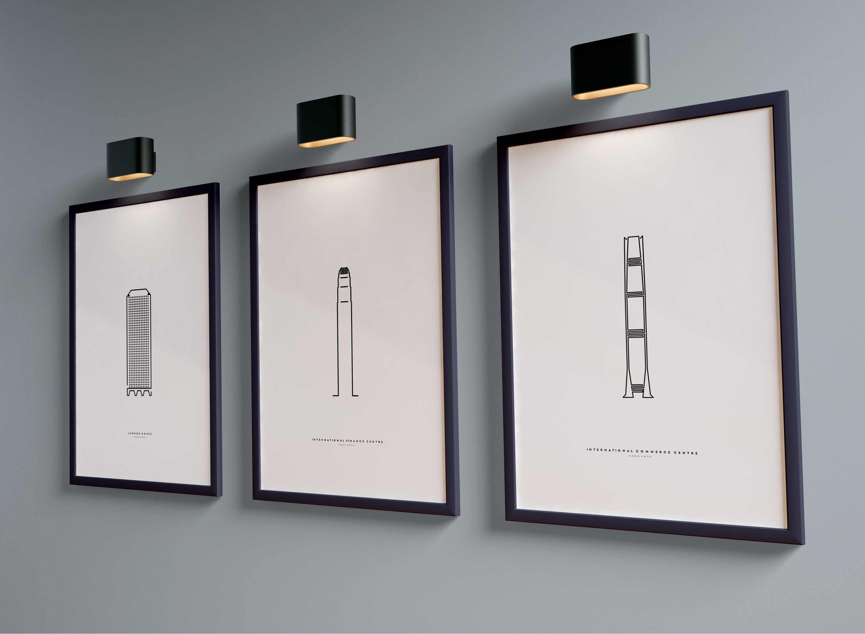 SET of 4 Architectural Prints, Hong Kong Buildings, Minimalist Single ...