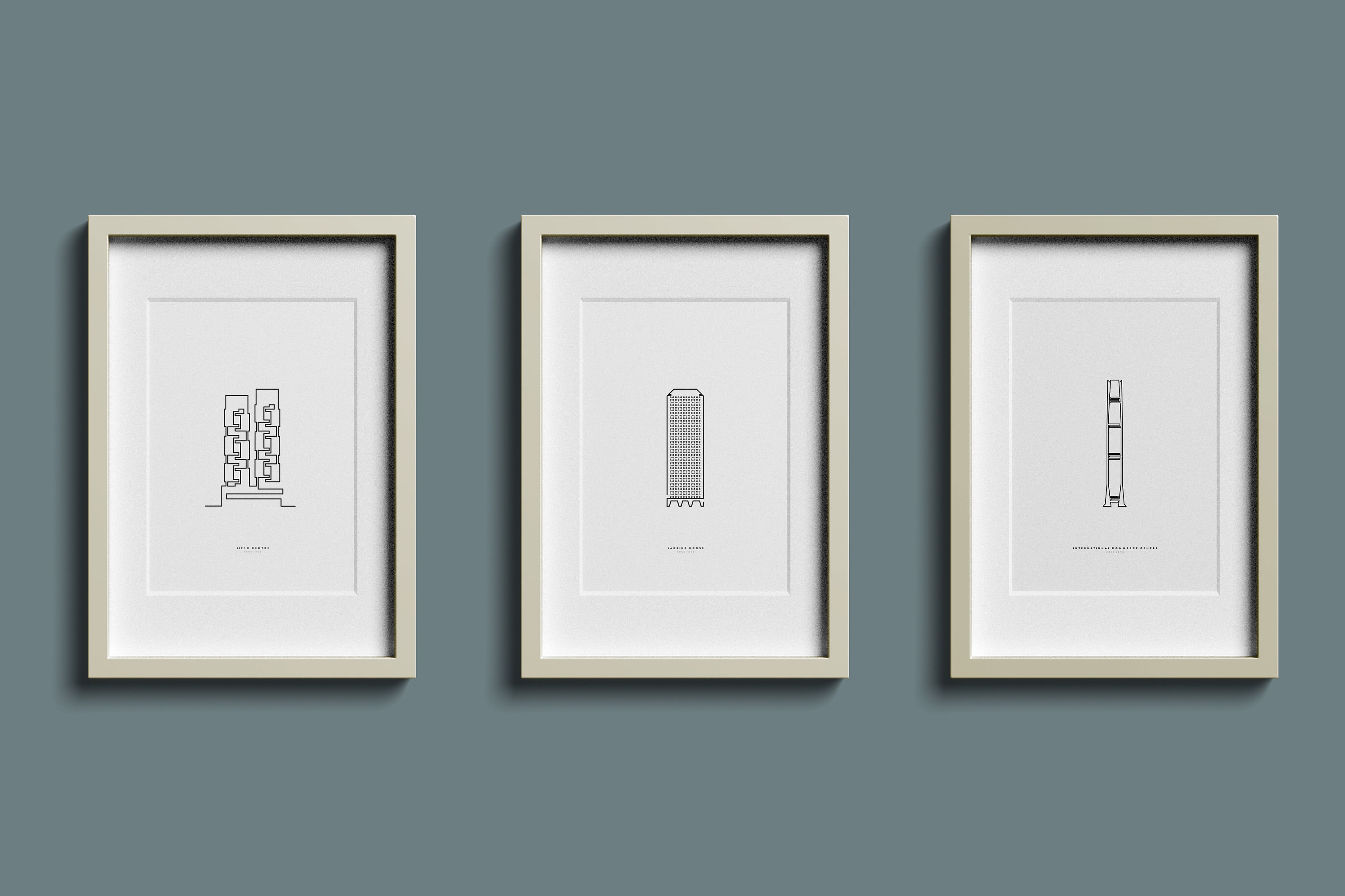 SET of 4 Architectural Prints, Hong Kong Buildings, Minimalist Single ...