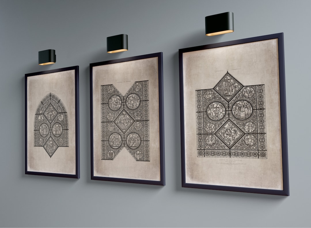 Set of 3 Medieval Church Window, Stained Glass Window, French ...