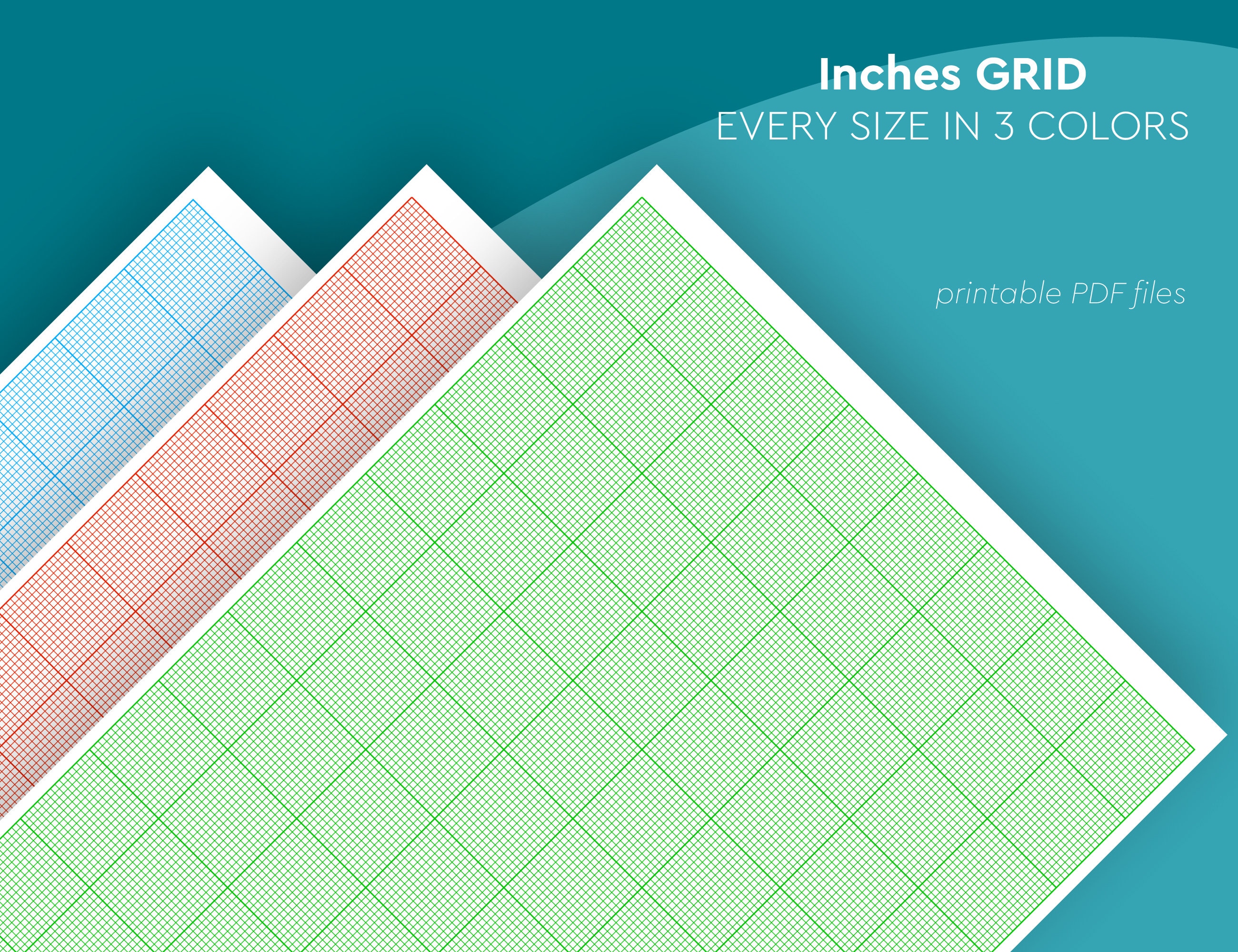 Printable 1"x 1" Grid GRAPH PAPER, Inches Grid, 3 Different Colors, Pdf ...