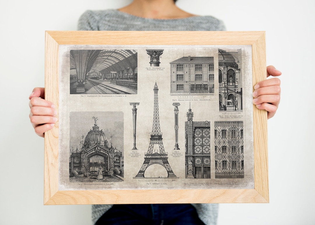 Vintage Eiffel Tower Drawing Paris 1887, Architecture Prints, Classic ...