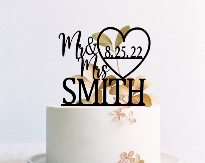 Custom Wedding Cake Topper Personalized Heart Date Cake Topper