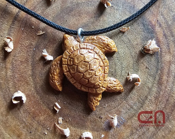 Sea Turtle Necklace. Pendant Hand Carved in Almond Wood. - Etsy