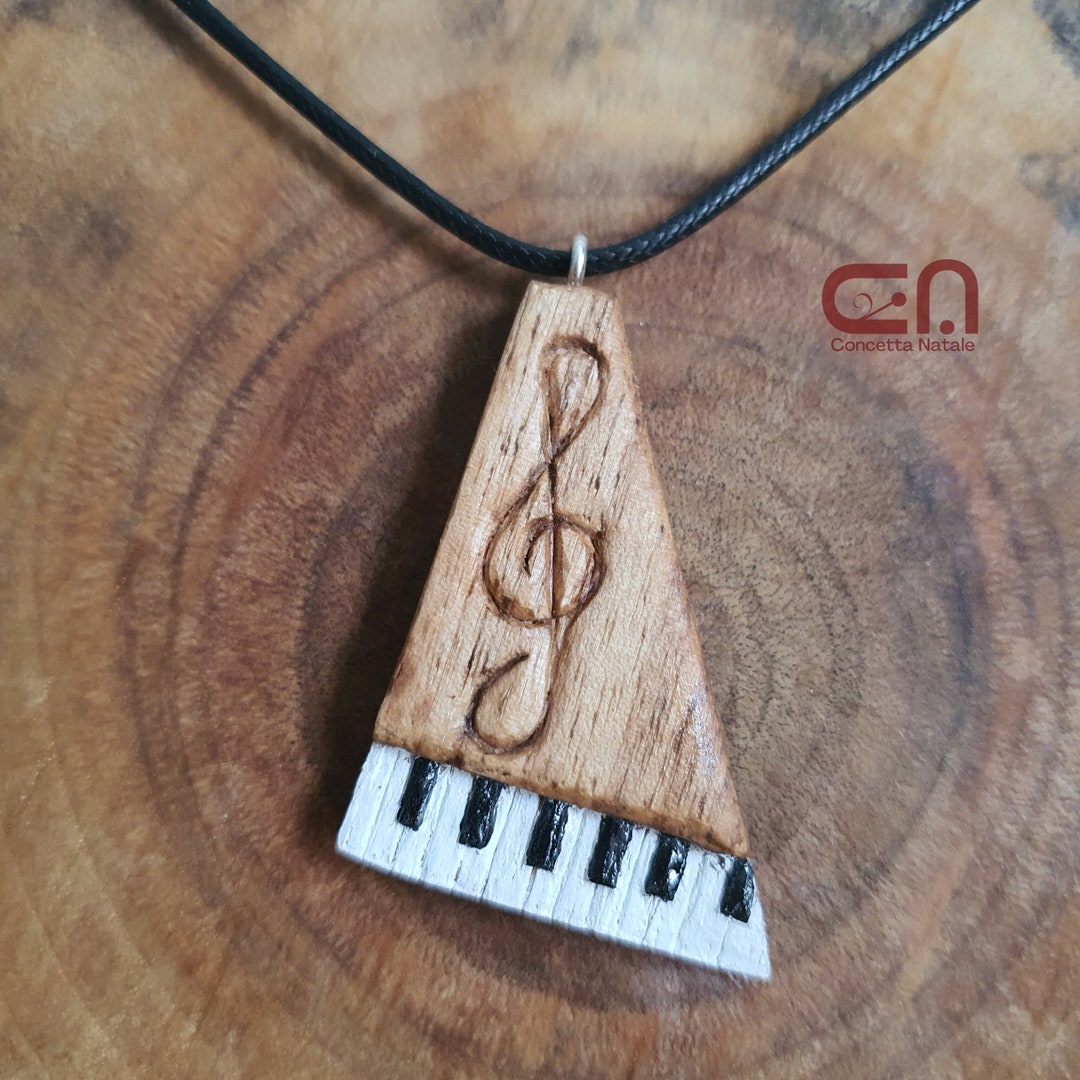 Piano With Treble Clef Necklace. Pendant Hand Carved in Italian Walnut ...