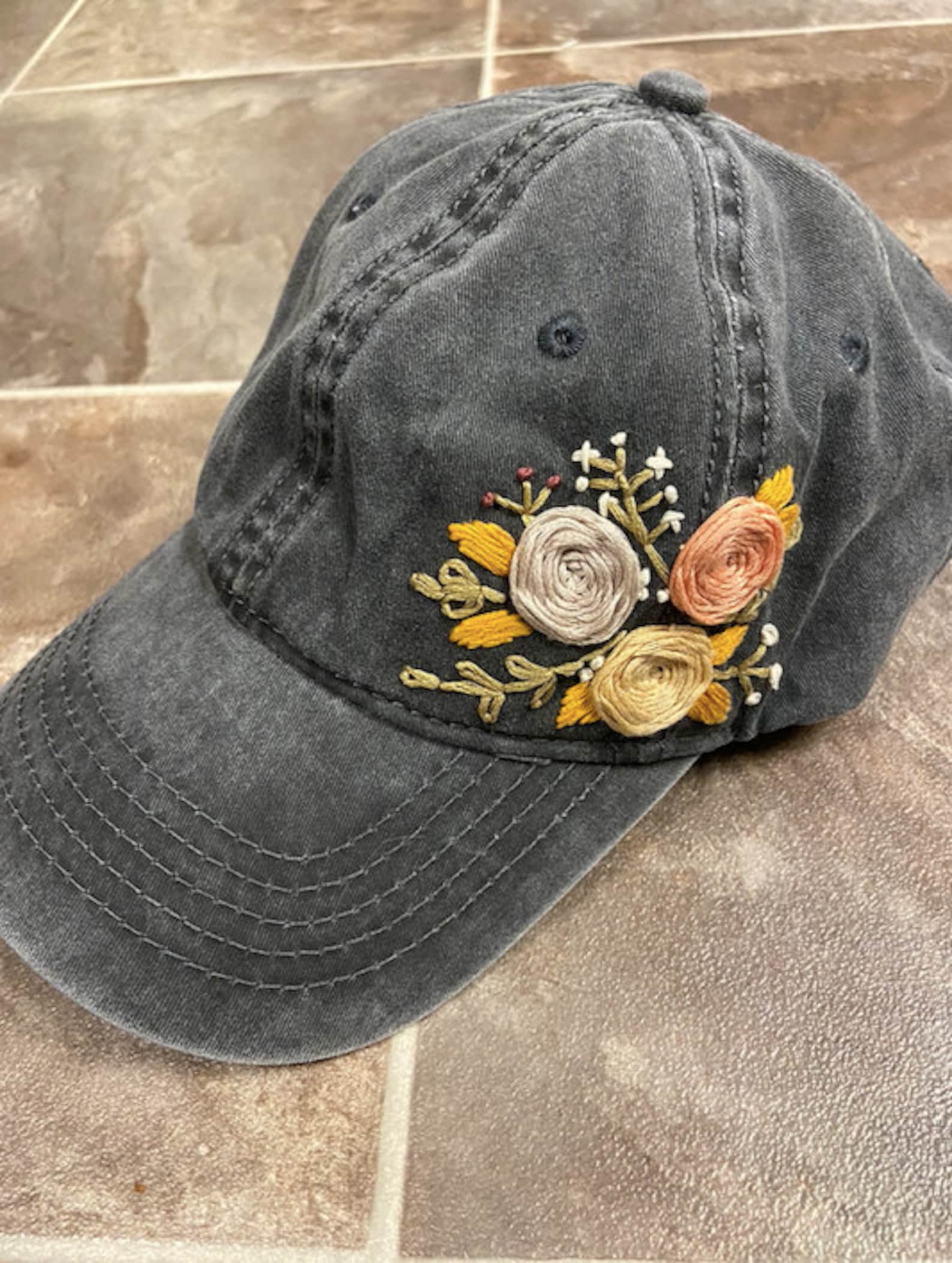 Flower Embroidered Hat, Embroidered Cap, Hat for Women, Gift, Hat - Etsy
