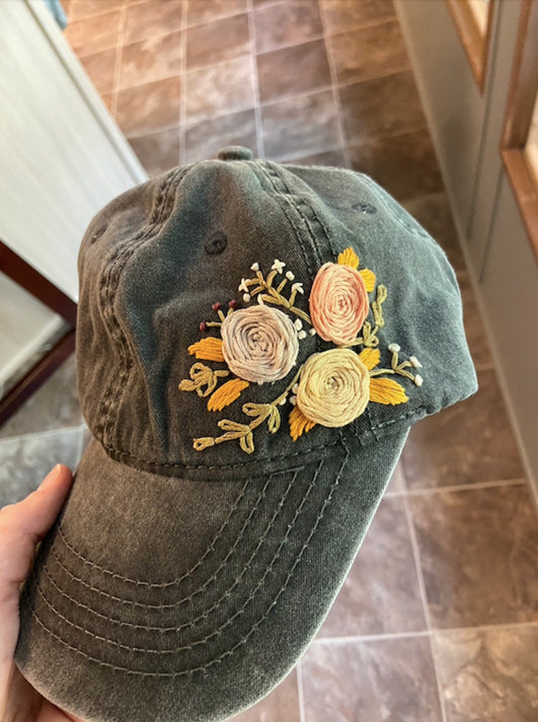 Flower Embroidered Hat, Embroidered Cap, Hat for Women, Gift, Hat - Etsy