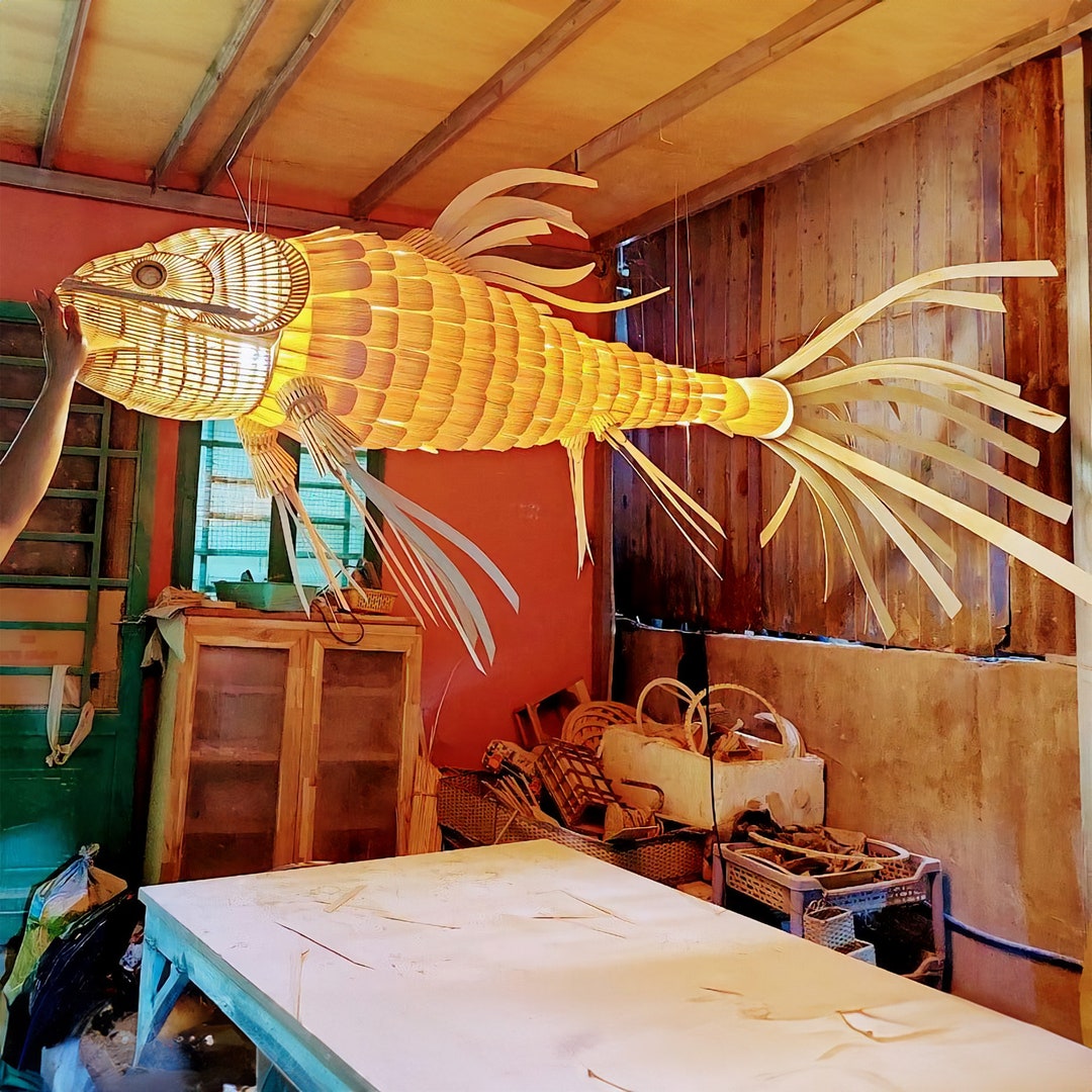 Fish Pendant Light Wicker Chandelier Lighting Rattan Lampshade - Etsy