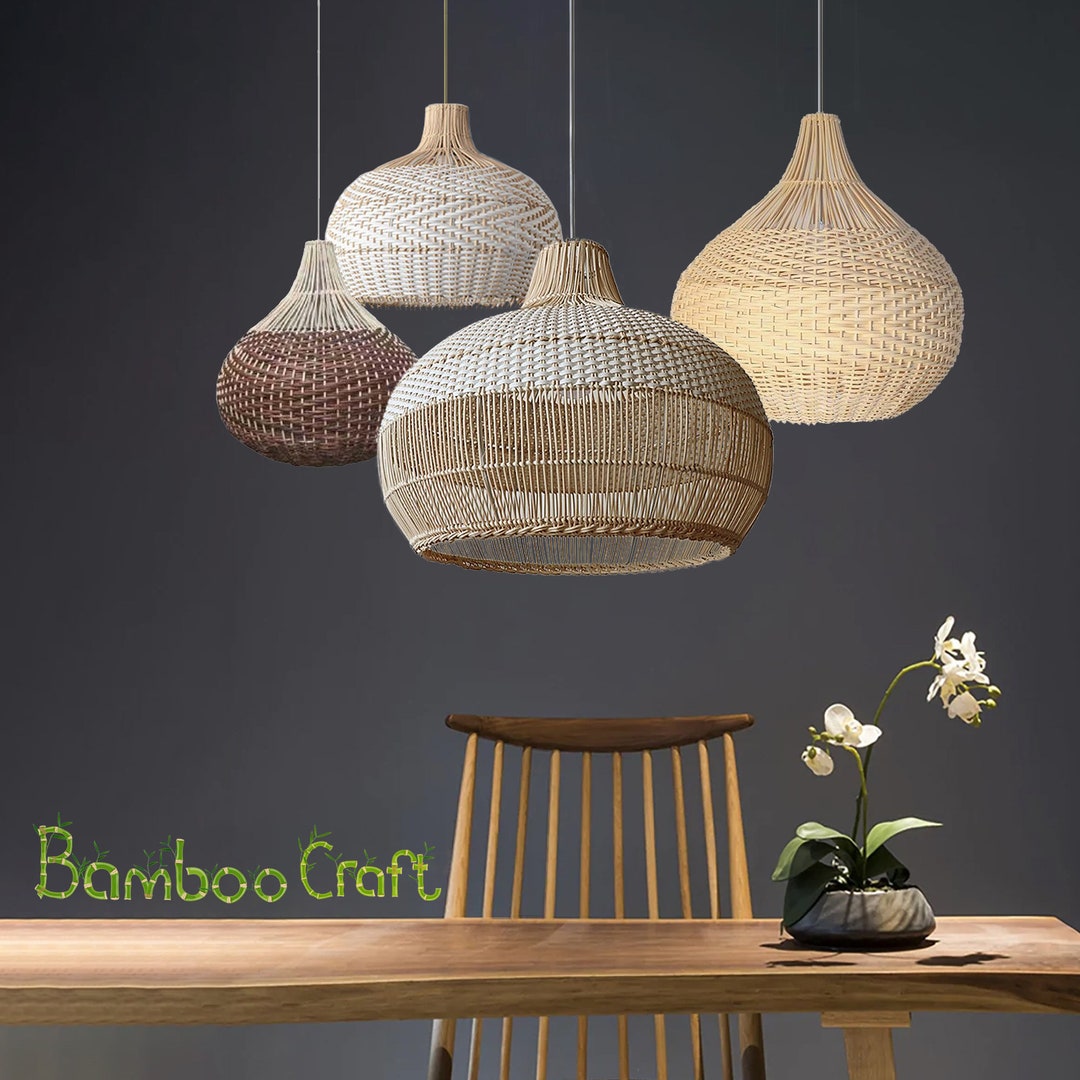 Rattan Lamp Shade Chandelier Lighting Basket Light Fixture - Etsy