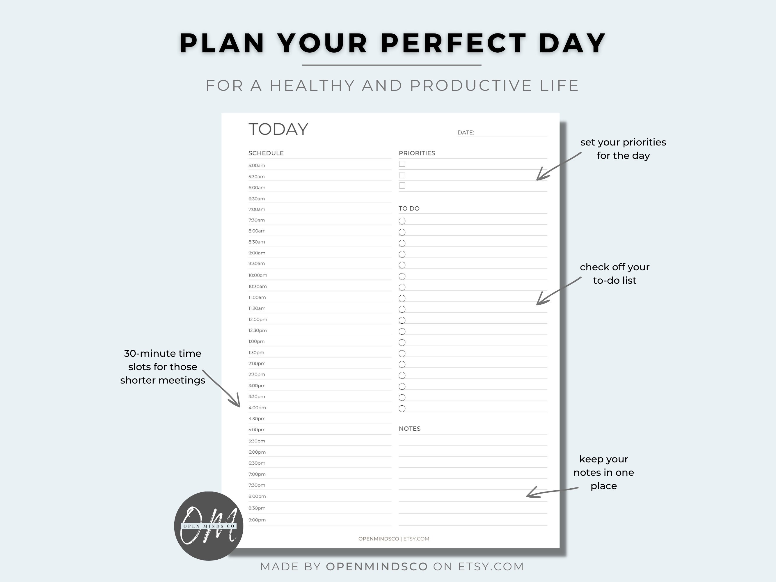 Hourly Daily Planner Printable, Productivity Planner, Daily to Do List ...