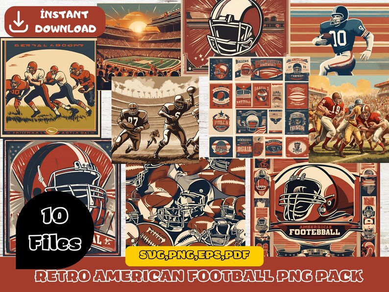 Retro American Football Digital Download Pack PNG | Clip Art & Image ...