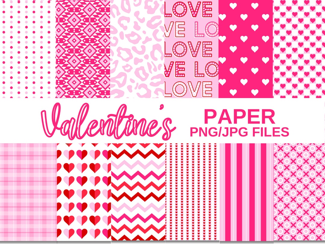Valentine's Day Digital Paper, Valentine's Day Scrapbook Papers, Hearts ...