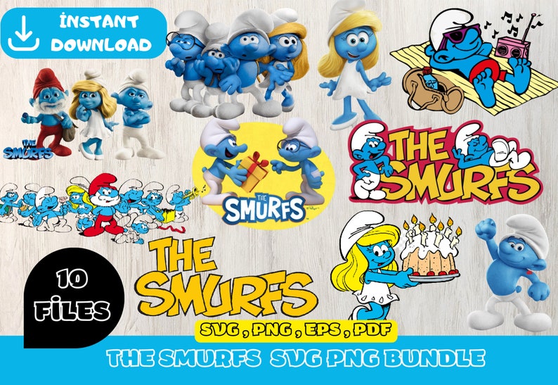 The Smurfs Digital Download Pack PNG SVG JPG | Birthday Invitation ...